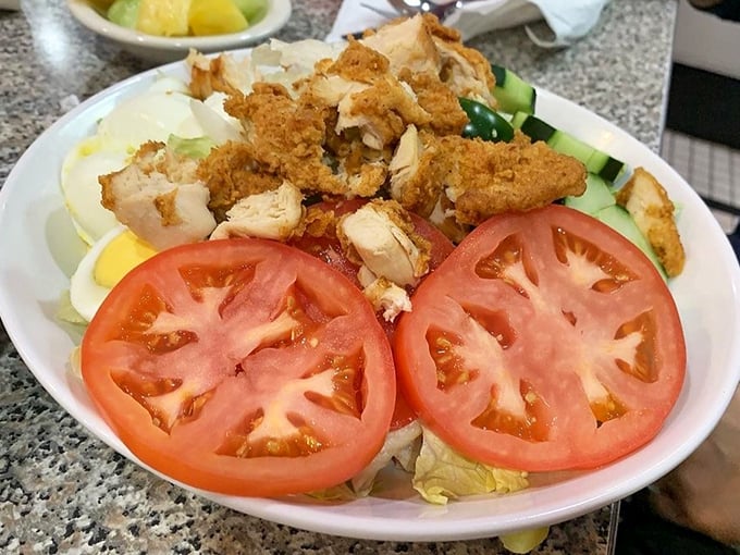 Fresh ingredients playing dress-up in their Sunday best. This crispy chicken salad proves that "eating healthy" and "Wisconsin diner" can happily coexist.