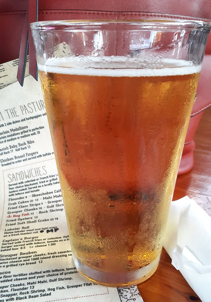 A cold beer alongside that menu of possibilities—sometimes the simplest pairings are the most perfect.