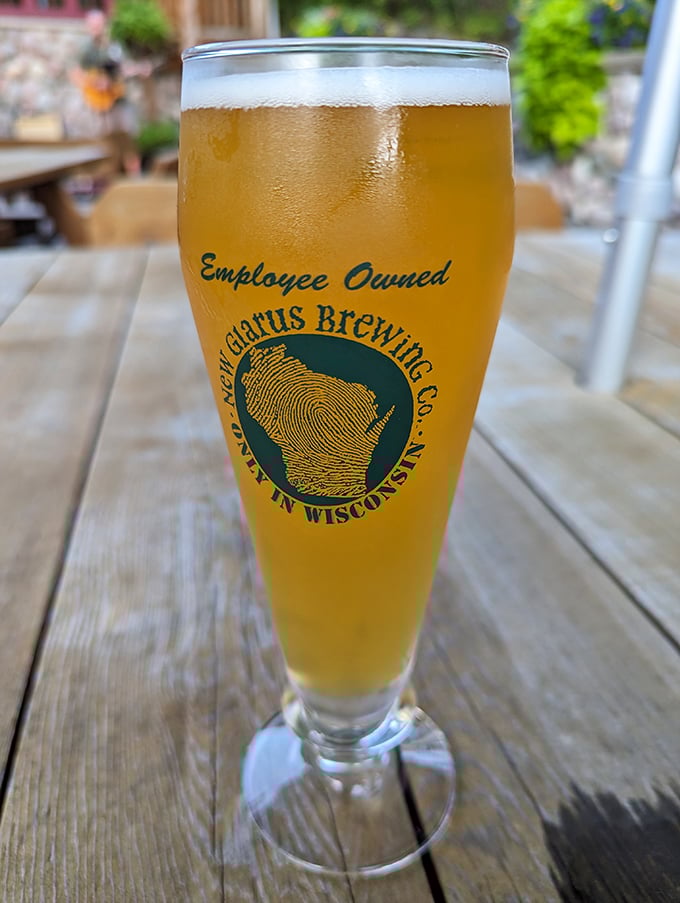 A New Glarus brew in proper glassware—because in Wisconsin, respecting good beer is practically written into the state constitution.