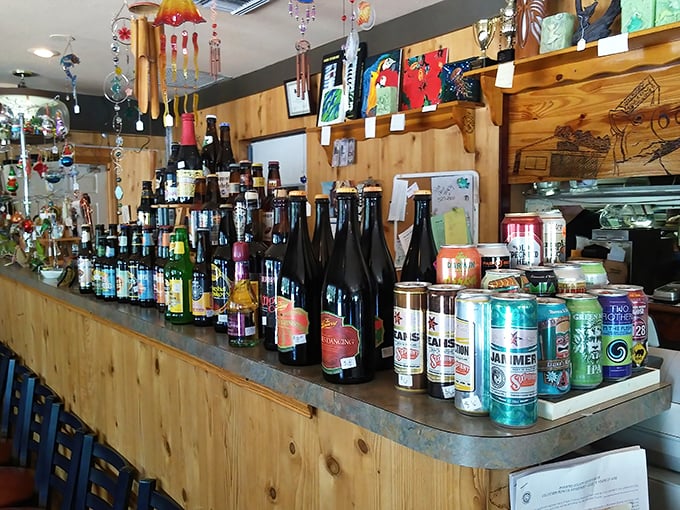 The bar showcases an impressive selection of libations—because nothing complements smoky barbecue quite like a cold beer or tangy sangria.