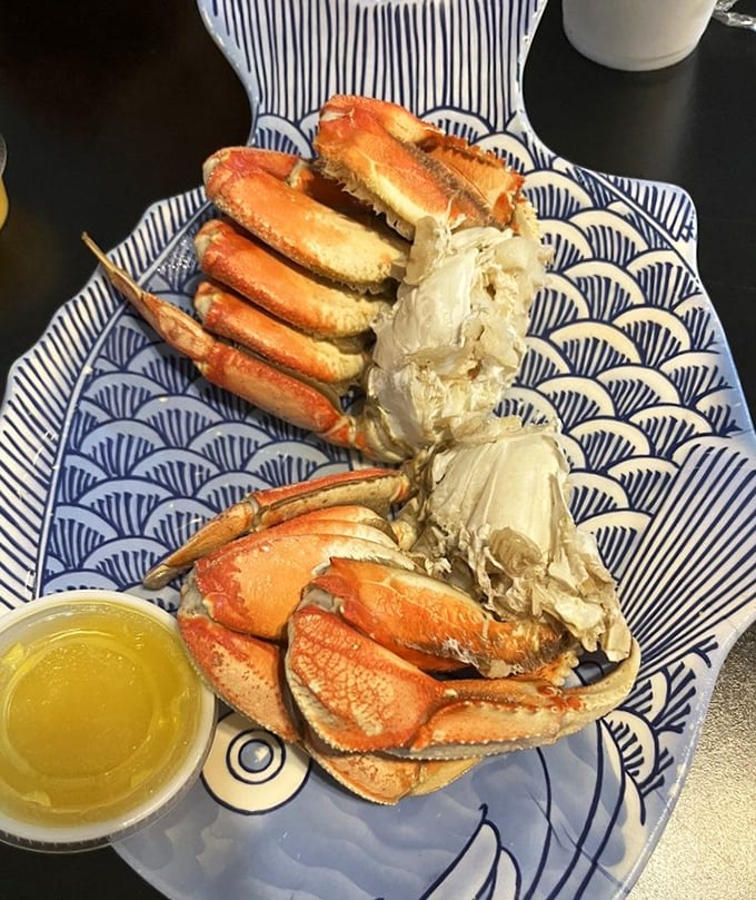 This Dungeness crab isn't just seafood – it's nature's puzzle box of sweet meat that rewards patience with pure maritime bliss.