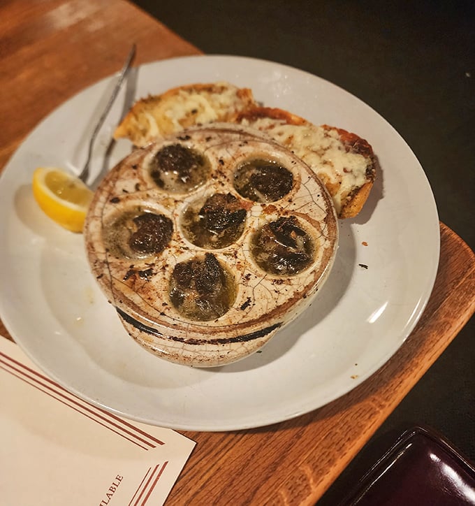 Escargot swimming in garlic butter – a French delicacy that proves Pennsylvania can do continental cuisine with surprising authenticity.