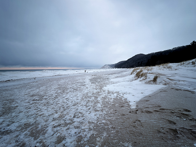 Winter transforms Esch Beach into a monochromatic masterpiece. Fewer swimmers, more philosophers contemplating life's bigger questions.