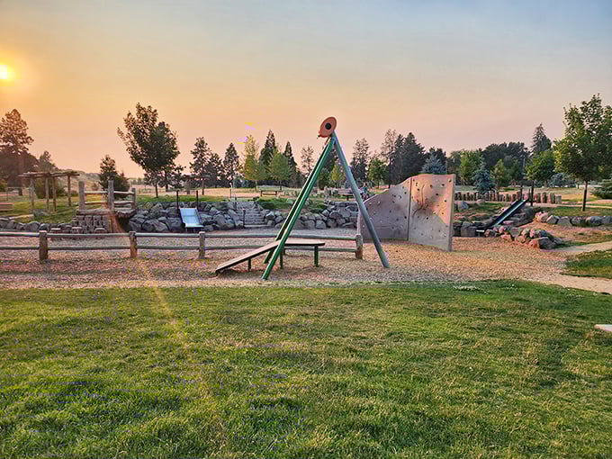 This playground equipment looks ready to survive both enthusiastic children and Oregon weather – equally formidable forces.
