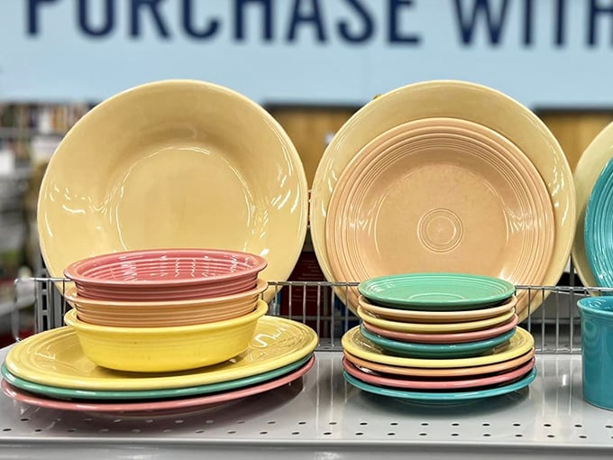 Vintage Fiestaware in sherbet colors that would make your grandmother swoon—proof that good taste doesn't require emptying your bank account.