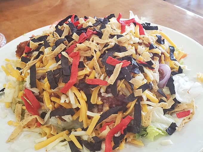 A fiesta salad that proves vegetables can party too—crisp, colorful, and substantial enough to satisfy without the food coma that follows heavier options.