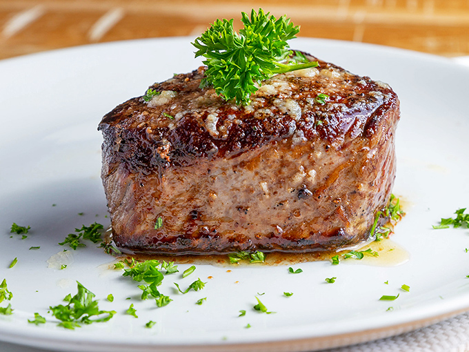 A perfectly seared filet mignon that needs no introduction—just a moment of silent appreciation before the first heavenly bite.