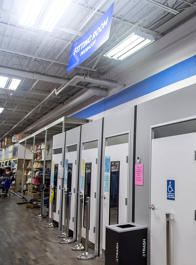 Fitting rooms that respect your dignity—a rare luxury in the thrifting world. No more parking lot costume changes!