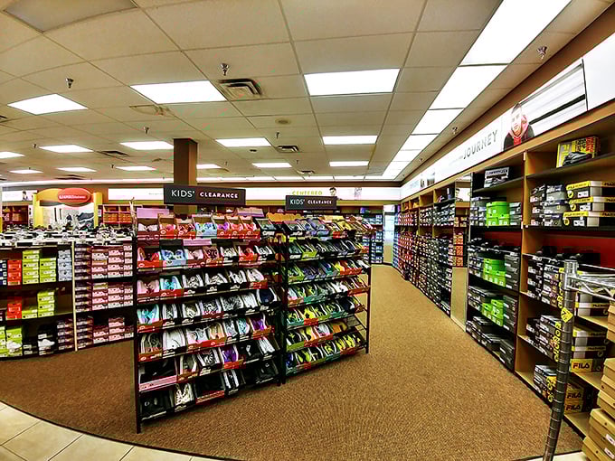 The shoe section: where practical intentions go to die. You came for sensible walking shoes but those checkered Vans are speaking to your inner teenager who still thinks you could skateboard.