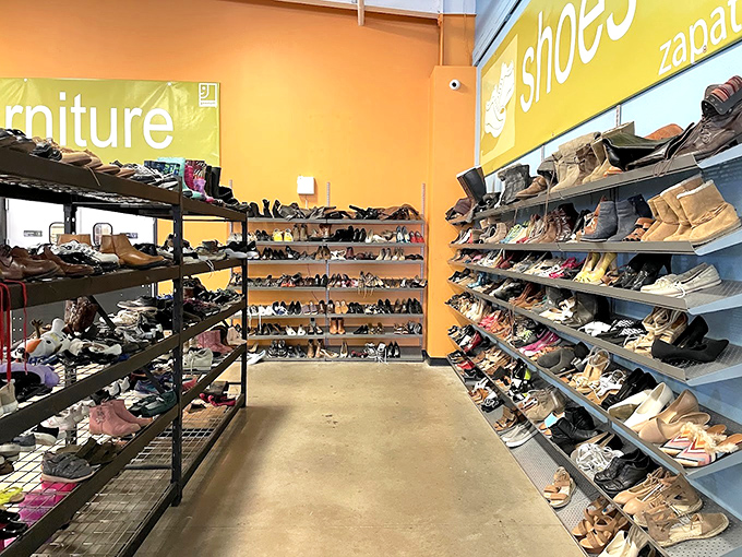 Shoe heaven stretches as far as the eye can see. From barely-worn designer heels to dad sneakers with character, your perfect pair is hiding somewhere in this footwear forest.