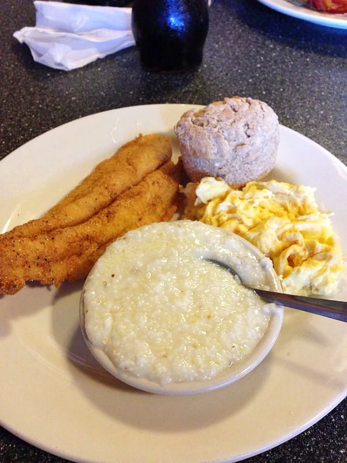 Creamy grits, golden catfish, and fluffy eggs – the holy trinity of Southern breakfast that makes Yankees wish they'd been born below the Mason-Dixon line.