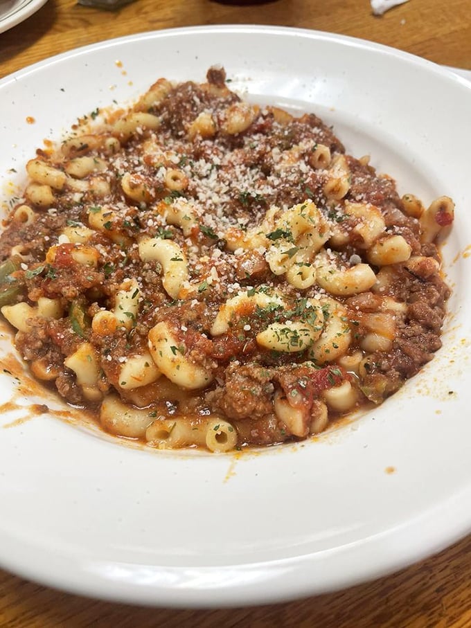 This isn't just pasta with meat sauce—it's a bowl of homestyle goulash that would make your grandmother simultaneously proud and jealous.
