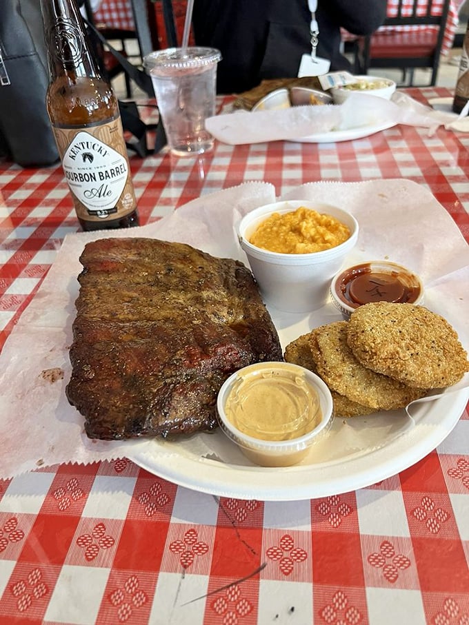 Half slab of ribs with the sides playing supporting roles. Like a great band, each element knows exactly when to step forward and when to harmonize.