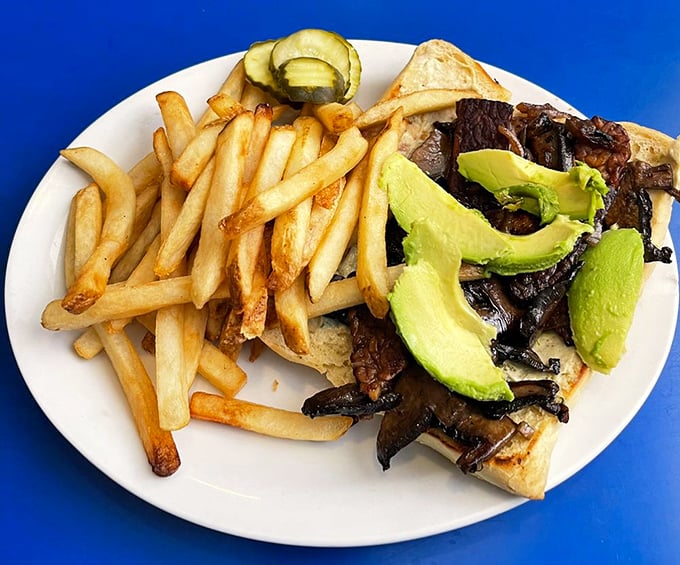 Mushrooms and avocado on toast—proof that vegetables can be just as indulgent as their meaty counterparts. This is plant-based paradise.