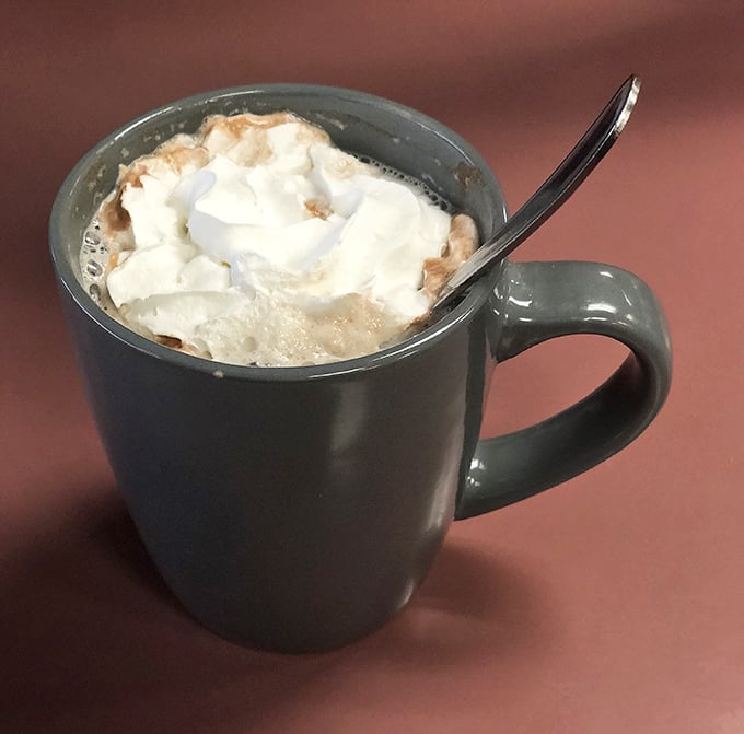 Hot chocolate that doesn't just warm your hands but hugs your soul, topped with a cloud of whipped cream that's begging to leave a mustache.