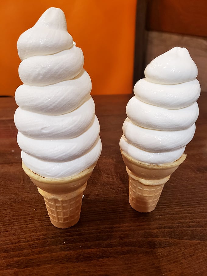 These soft-serve towers stand tall and proud, like the Washington Monument's sweeter, more approachable cousins waiting to melt into summer memories.