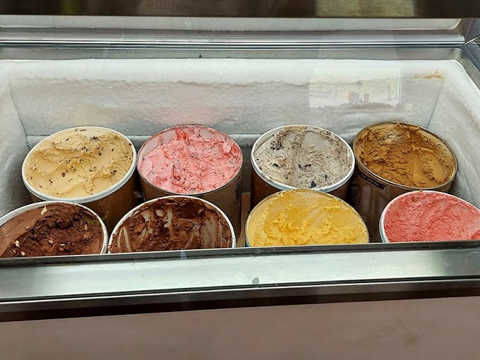 The ice cream selection presents life's most beautiful dilemma—choosing just one flavor when they all look like the answer to a bad day.