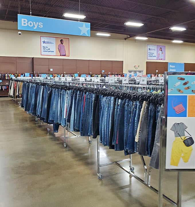 The boys' section features enough denim to outfit a small country. Jean-ius organization makes finding the perfect pair surprisingly painless.