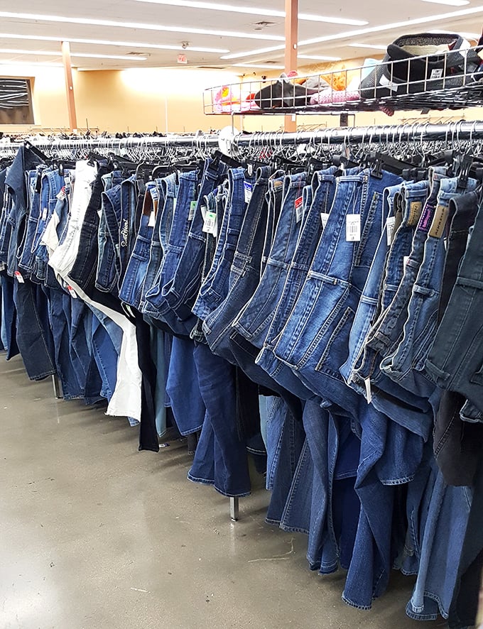 Denim stretches endlessly into the distance, because apparently everyone in Nevada upgrades their jeans simultaneously every spring.