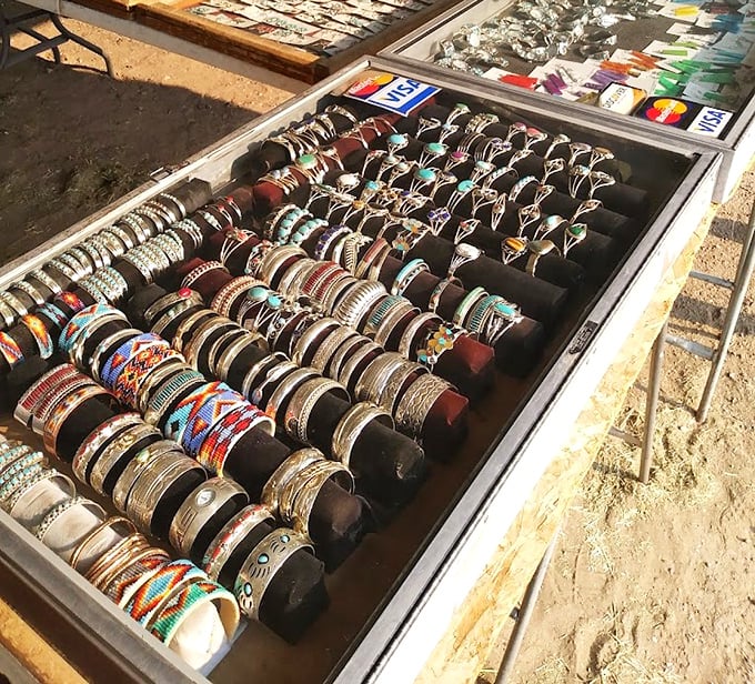 A treasure chest of silver and stone—these bracelets represent countless hours of craftsmanship and generations of artistic tradition.