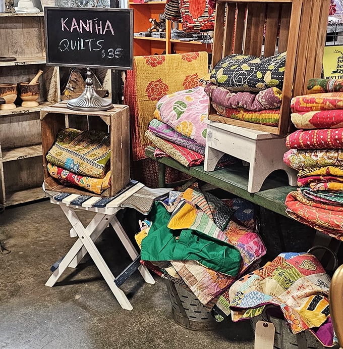 Kantha quilts explode with color and craftsmanship. Each stitch represents hours of artistry, now available for the price of a chain store bedspread.