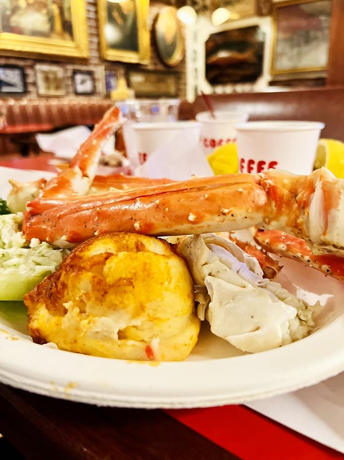 King crab legs that require work, but the payoff is pure oceanic bliss.