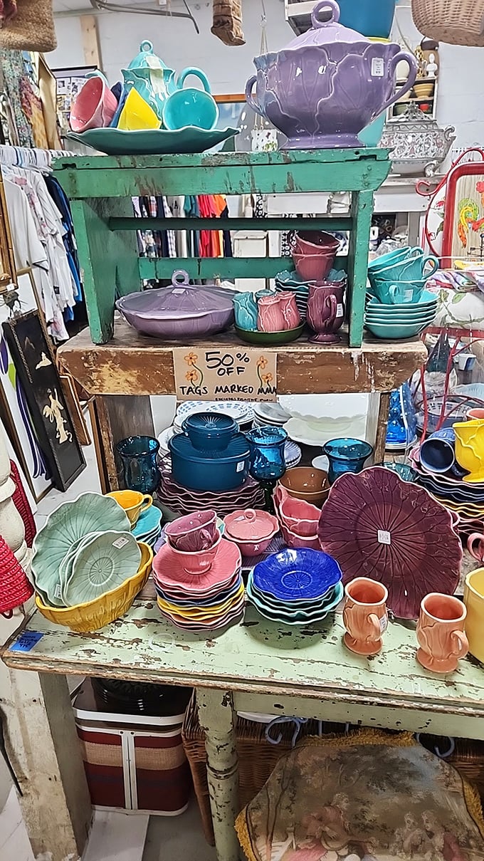 Colorful vintage dishware arranged like an edible rainbow. Your grandmother would recognize these—your Instagram followers will demand to know where you found them.