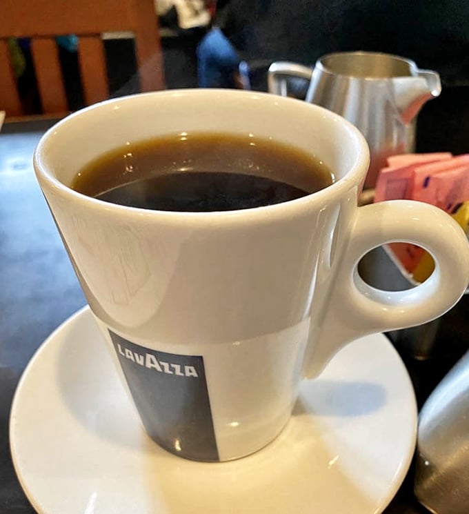 Lavazza coffee served in proper cups—because great breakfast deserves great coffee. This isn't just caffeine; it's liquid motivation in porcelain.