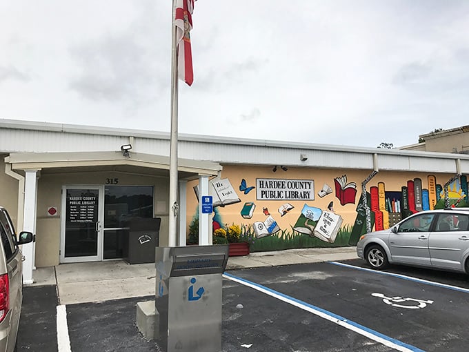 The Hardee County Public Library's colorful mural promises adventures between pages. Where else can you travel the world without exceeding your Social Security budget?