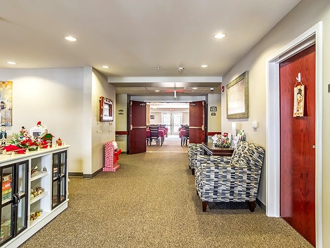 Hallways designed for both accessibility and style—because who says practical can't also be pretty? This isn't your grandmother's retirement home.