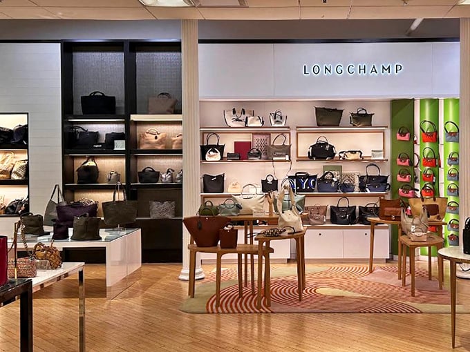 Longchamp's elegant display could easily be mistaken for a high-end department store. The only difference? Those delightfully smaller price tags.