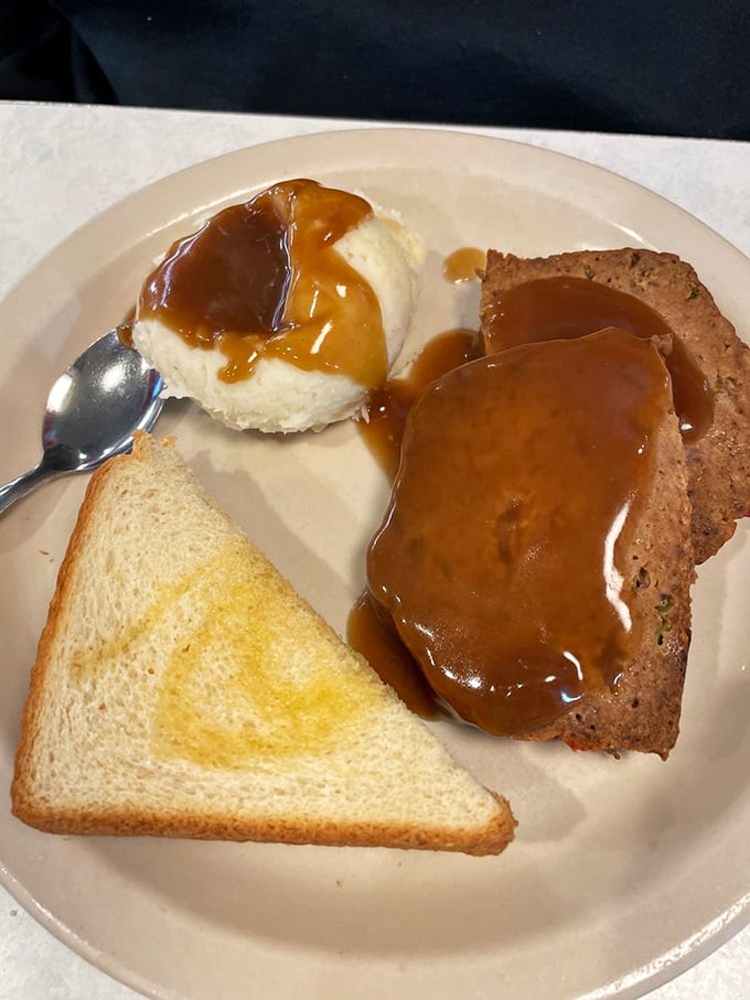 Meatloaf and mashed potatoes – the comfort food equivalent of a warm blanket on a cold day. Gravy that deserves its own fan club.