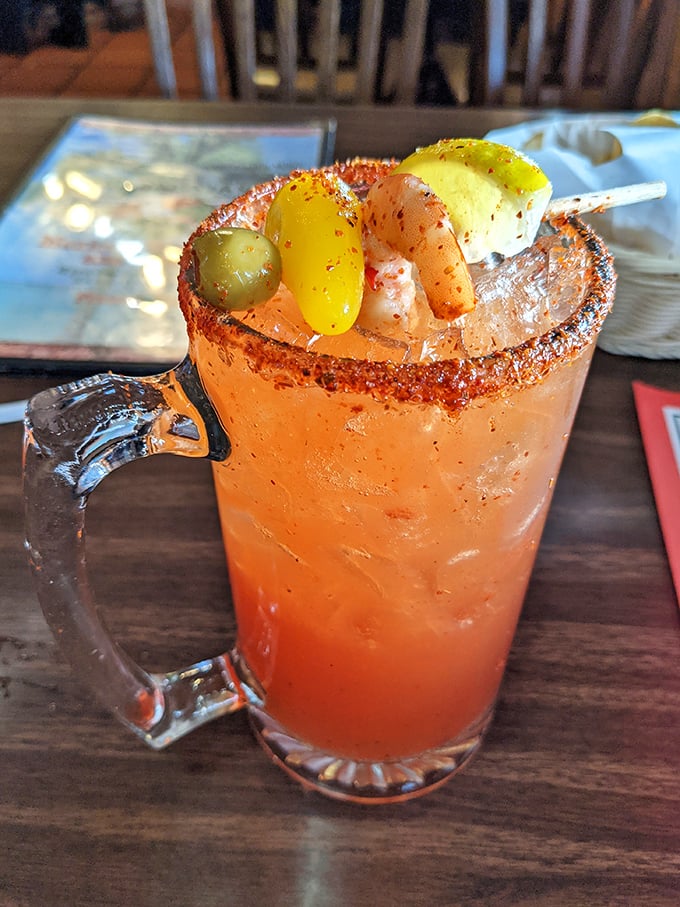 A perfectly garnished michelada with a chili-salt rim is basically a salad, right? We're counting it as vegetables.