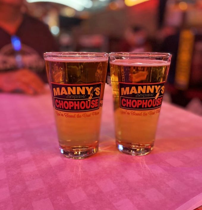 Nothing complements a great steak like an ice-cold beer in branded glassware—simple pleasures that remind you why classics never go out of style.