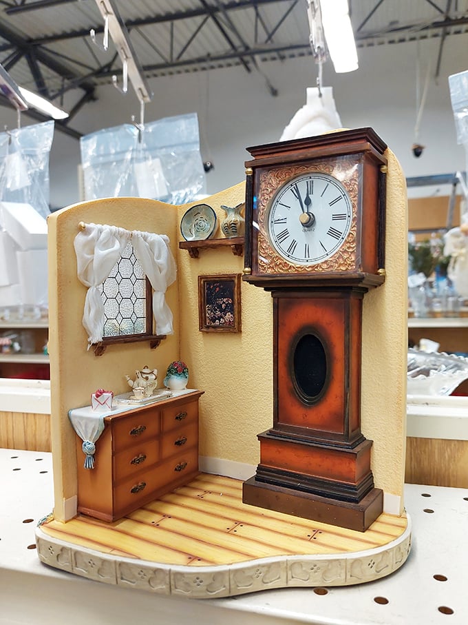 Not just a miniature clock, but a tiny time capsule—someone's dollhouse masterpiece waiting for its second act.
