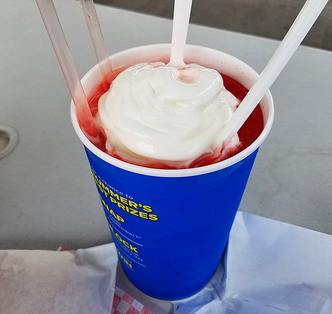 Summer in a cup! This frosty float creates that perfect moment when ice cream meets fizzy delight – childhood nostalgia with every sip.