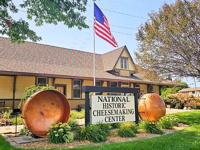 The National Historic Cheesemaking Center celebrates Wisconsin's dairy heritage with educational displays and authentic pride.