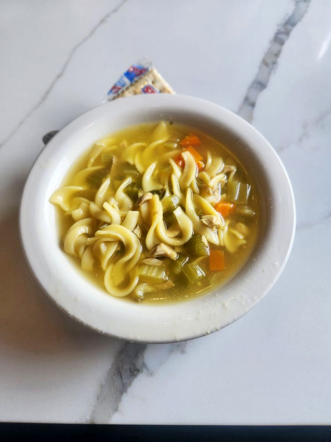 Chicken noodle soup like your grandmother would make—if your grandmother had gone to culinary school and specialized in comfort.