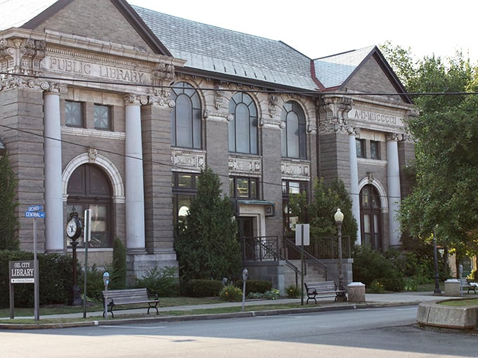 Oil City's Public Library isn't just about books—it's architectural eye candy with columns and craftsmanship that would make Carnegie himself smile.