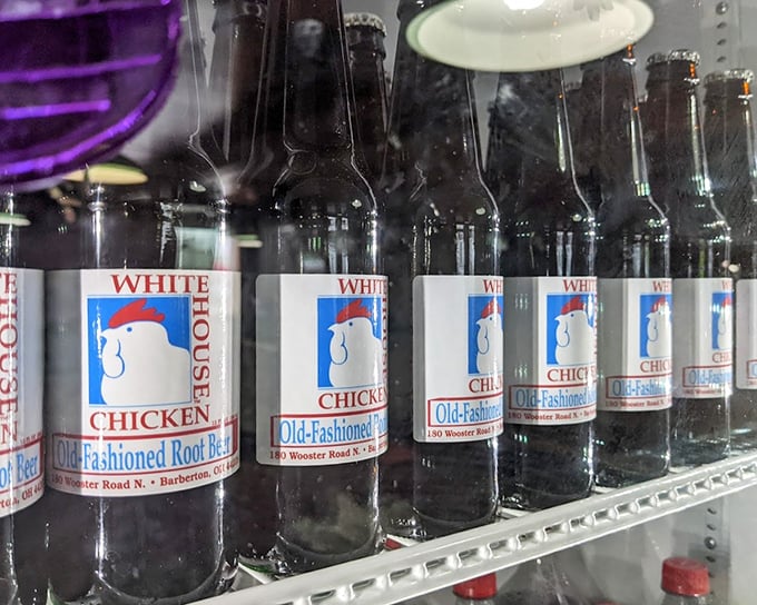 Even the root beer gets the White House treatment – old-fashioned bottles lined up like soldiers ready to wash down that perfect fried chicken meal.