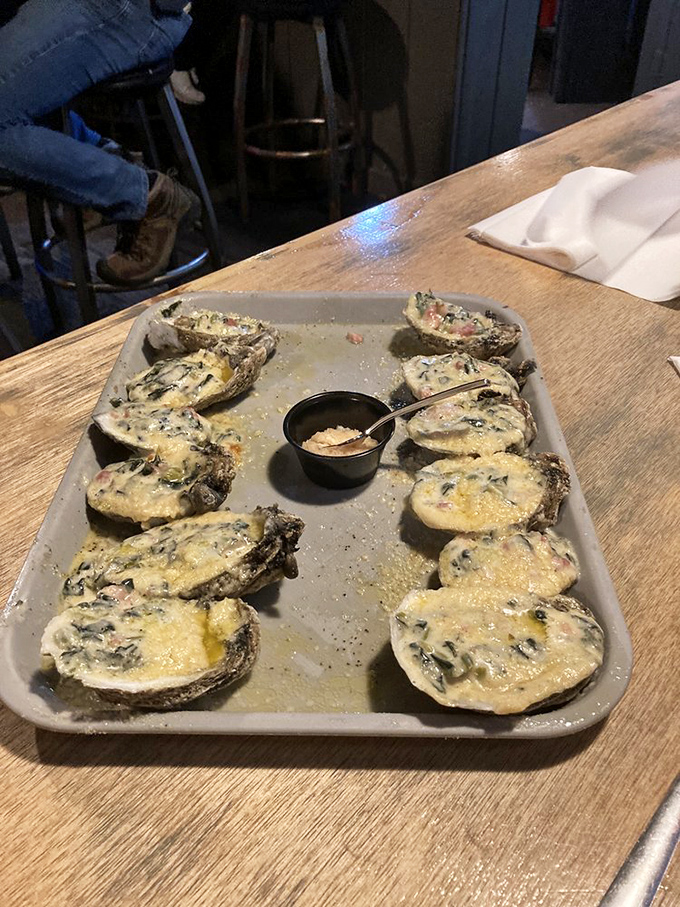 These baked oysters aren't just food; they're little masterpieces of melted cheese and savory toppings. Michelangelo would've traded his paintbrush for a fork.
