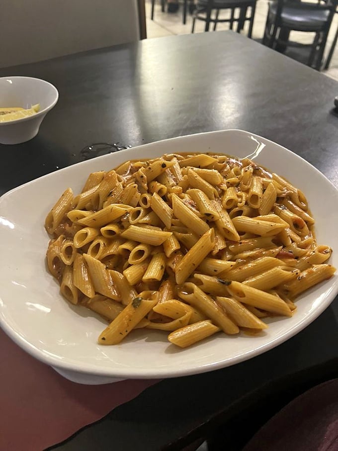 Pasta that proves Italian-American diner cuisine deserves respect—simple, satisfying, and exactly what you want when comfort is the priority.