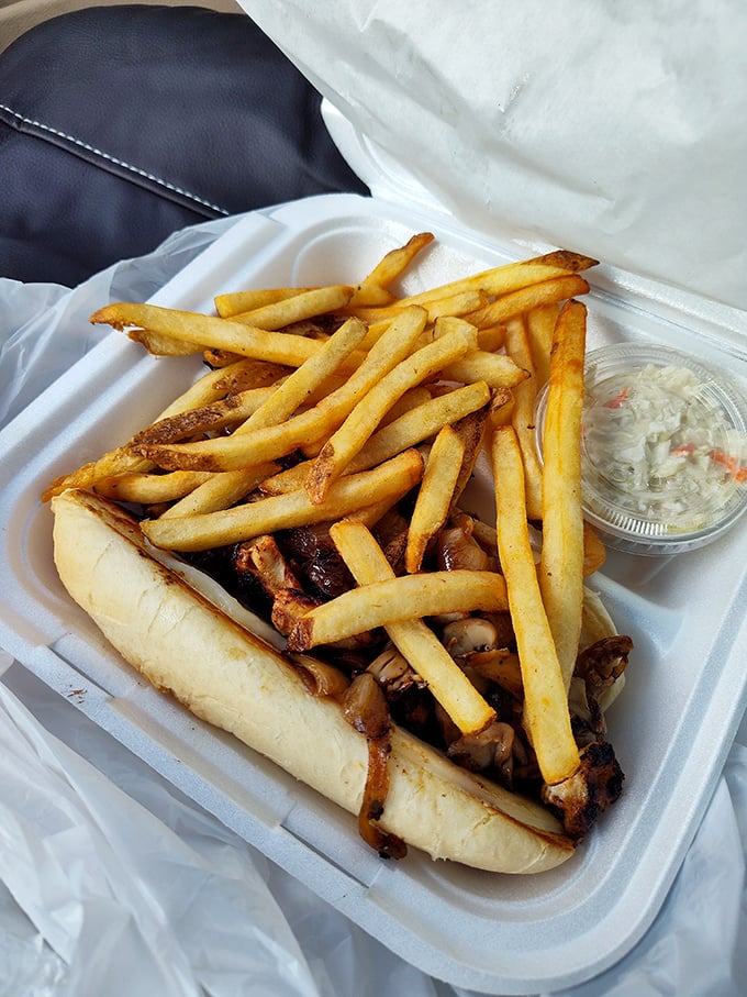This Philly sandwich isn't trying to win beauty contests; it's too busy delivering melty cheese and savory meat in perfect harmony with grilled onions.