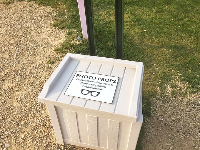 "Photo Props" box—because the only thing better than a giant pink elephant is a giant pink elephant wearing your sunglasses.