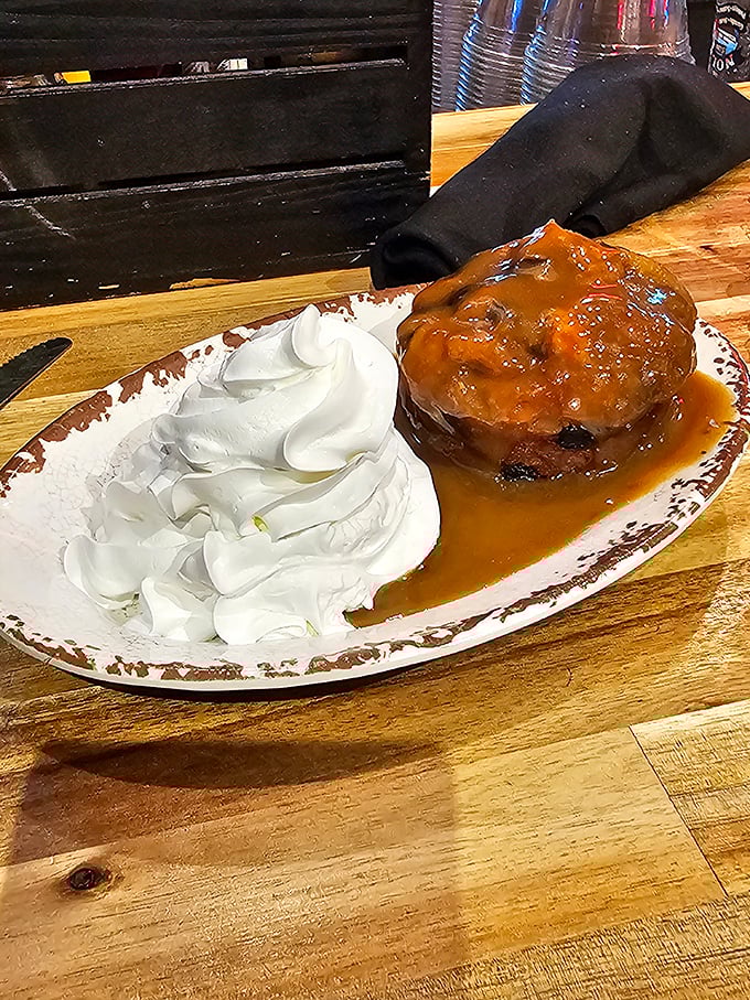 Bread pudding with bourbon sauce: where yesterday's bread meets today's indulgence for tomorrow's fond memories.