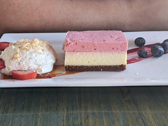 This raspberry key lime pie doesn't just satisfy a sweet tooth—it creates a cult following. Florida in dessert form.