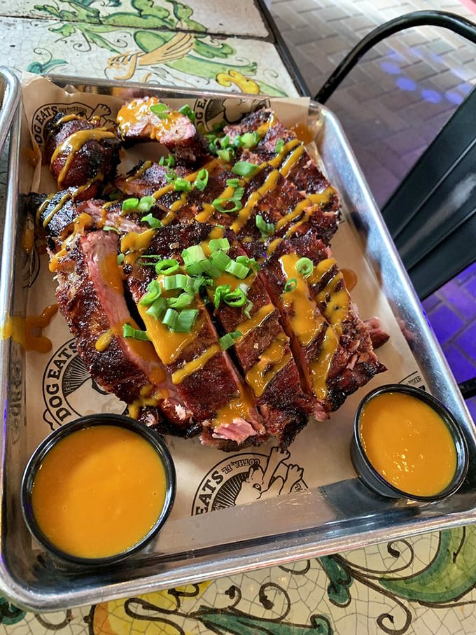 These ribs aren't just smoked—they're pampered, dressed in sauce, and presented like the barbecue royalty they truly are.
