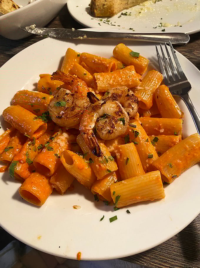 Rigatoni that's found its soulmate in a vibrant sauce. Those ridges aren't just for show – they're sauce-collecting architectural marvels.