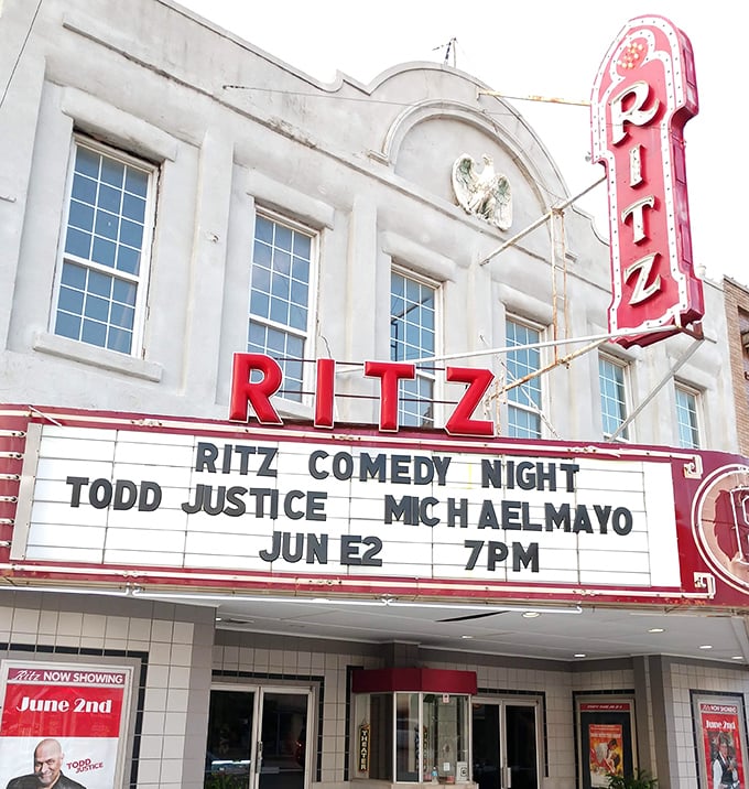 The historic Ritz Theater stands as a neon-lit reminder that entertainment doesn't need streaming services to be memorable.