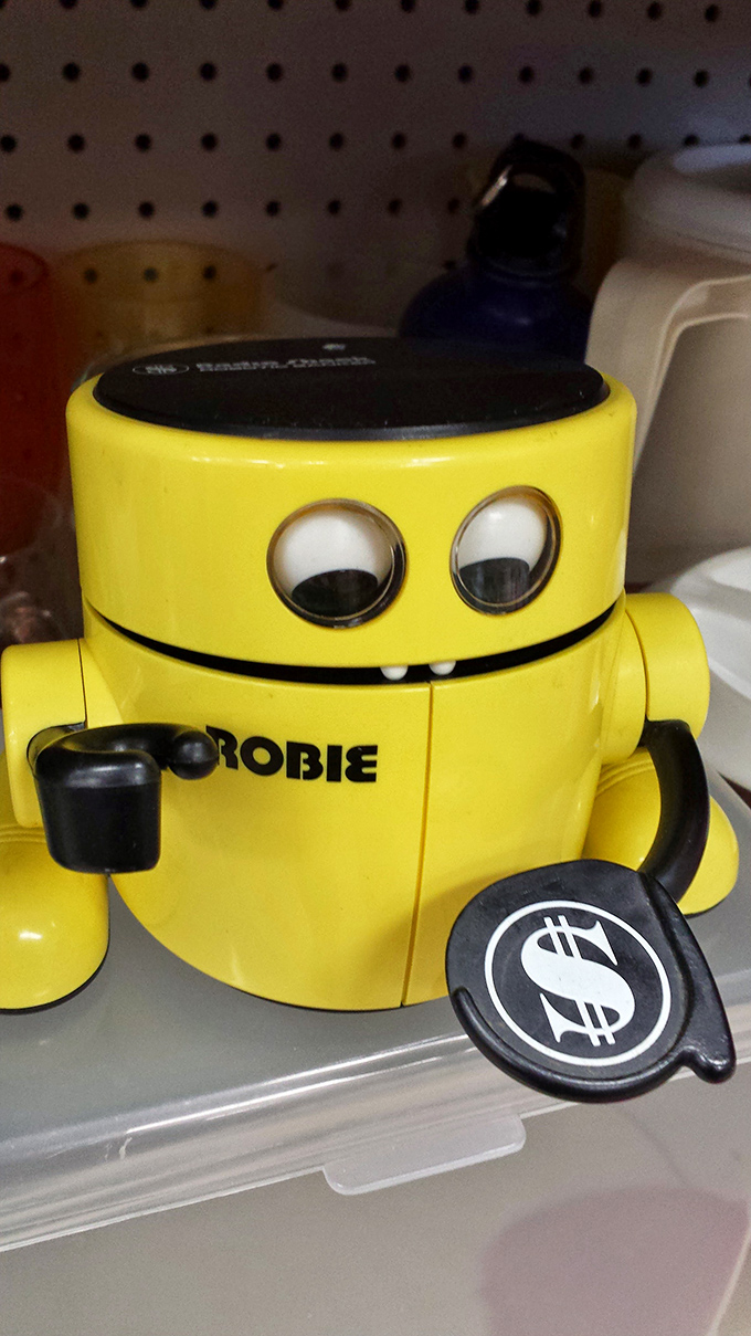 Meet "Robie" – the vintage coin bank with googly eyes who's ready to guard your spare change with adorable determination.